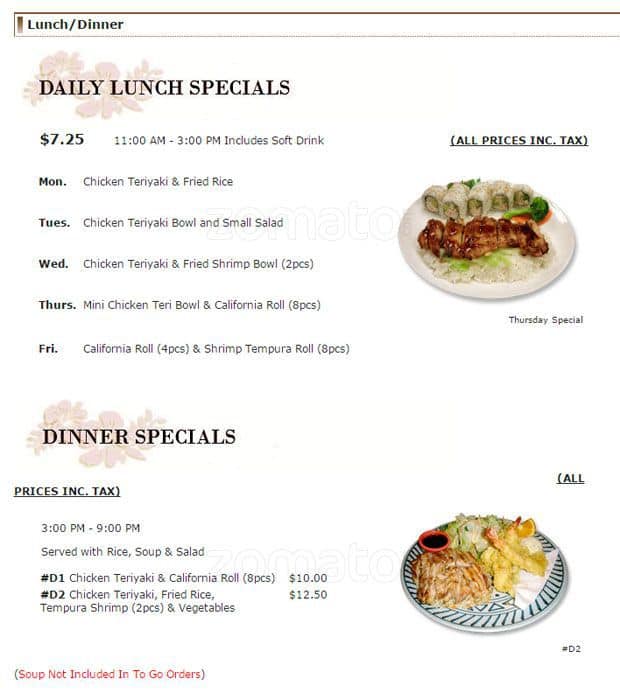 Menu at Teri Cafe, Oceanside, S El Camino Real UNIT 123