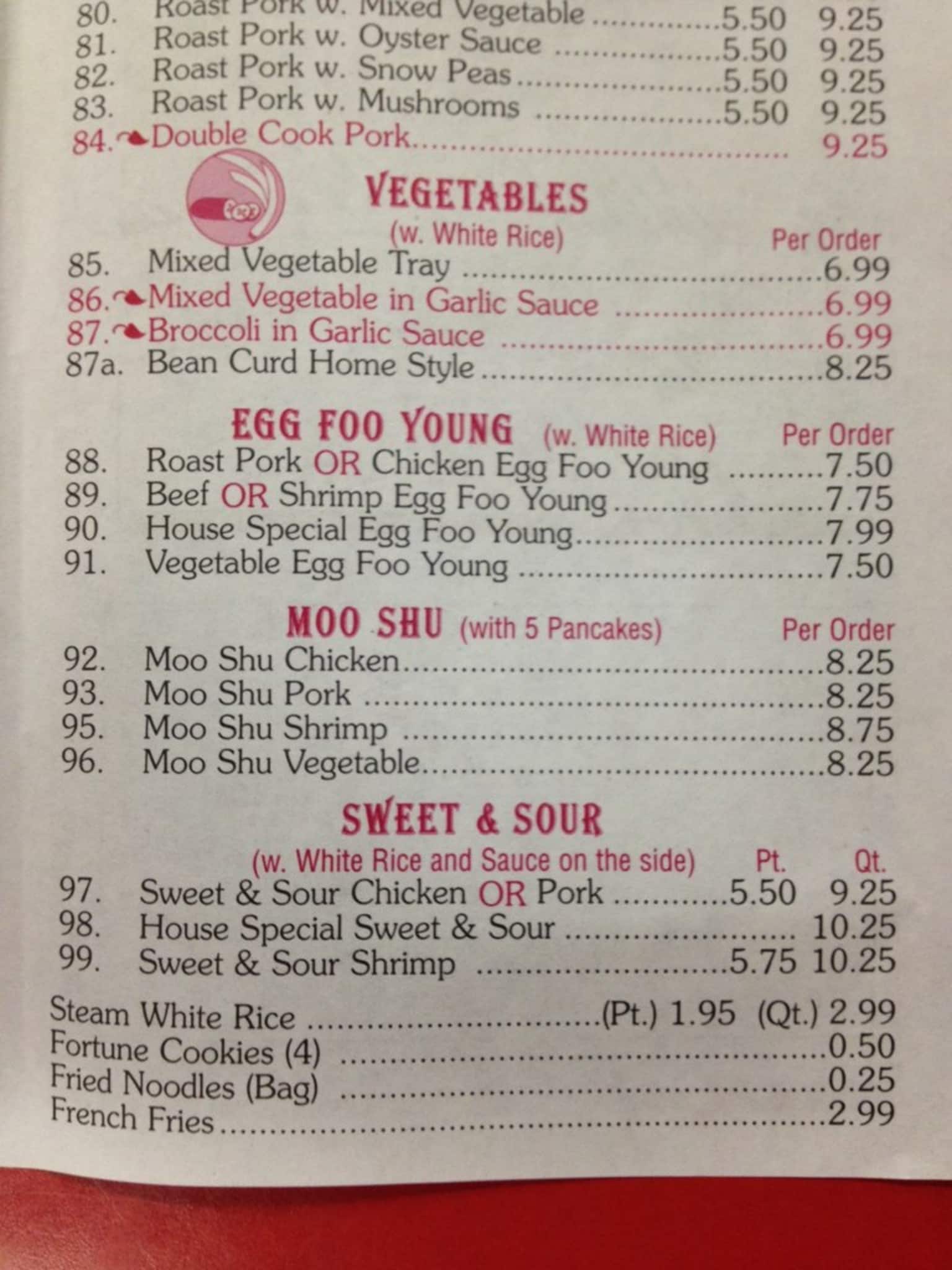 Menu at China Chen restaurant, Sun City Center