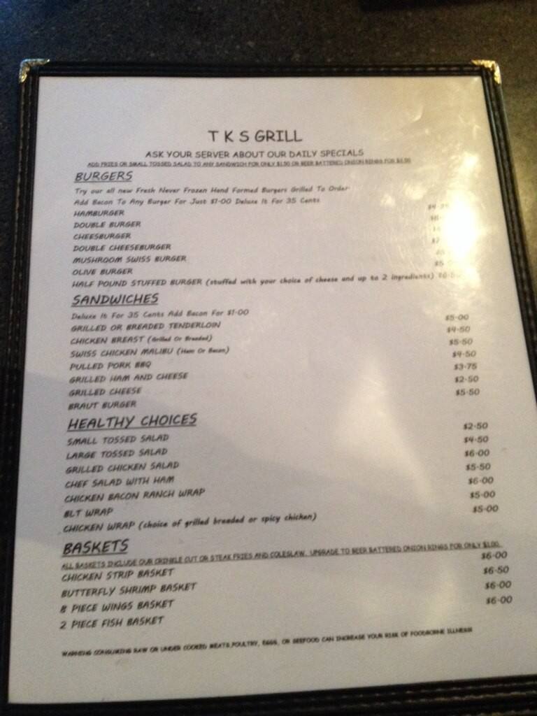 TK's Bar & Grill Menu - Urbanspoon/Zomato