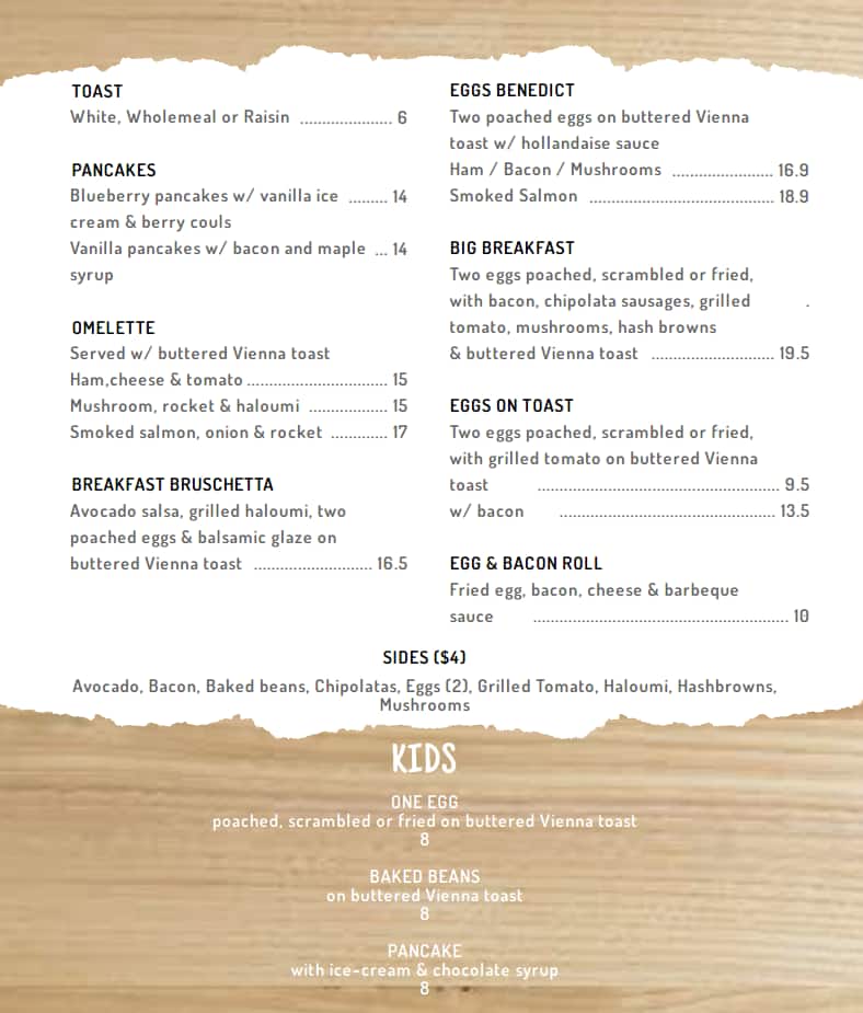 Menu at Nobby's Beach Surf Club, Mermaid Beach