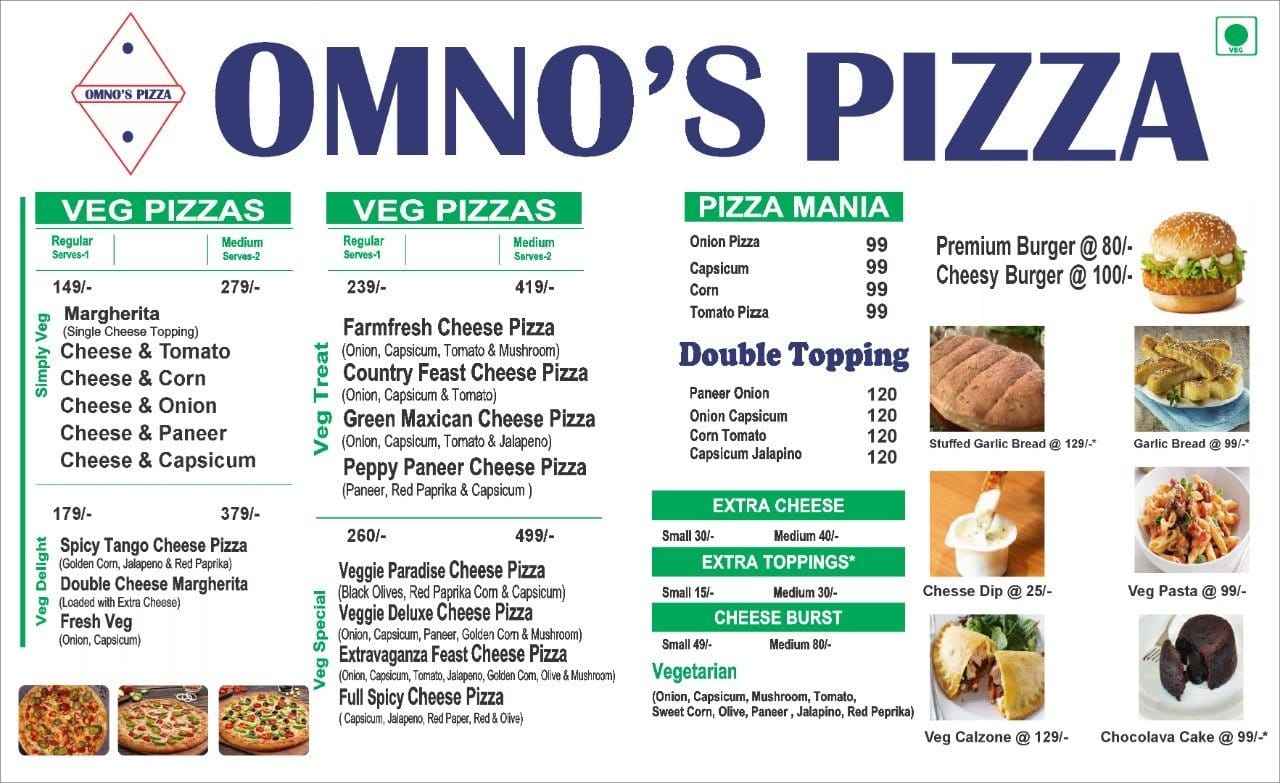 Menu of Omno's Pizza, Sadarpur, Noida