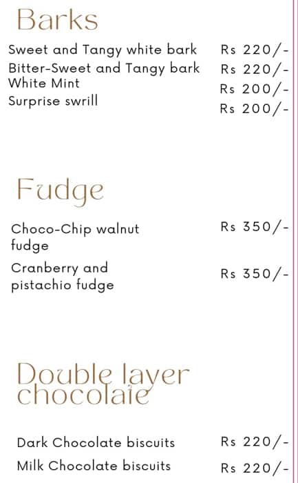 Menu of Chocolicious Treasure, Palam, New Delhi