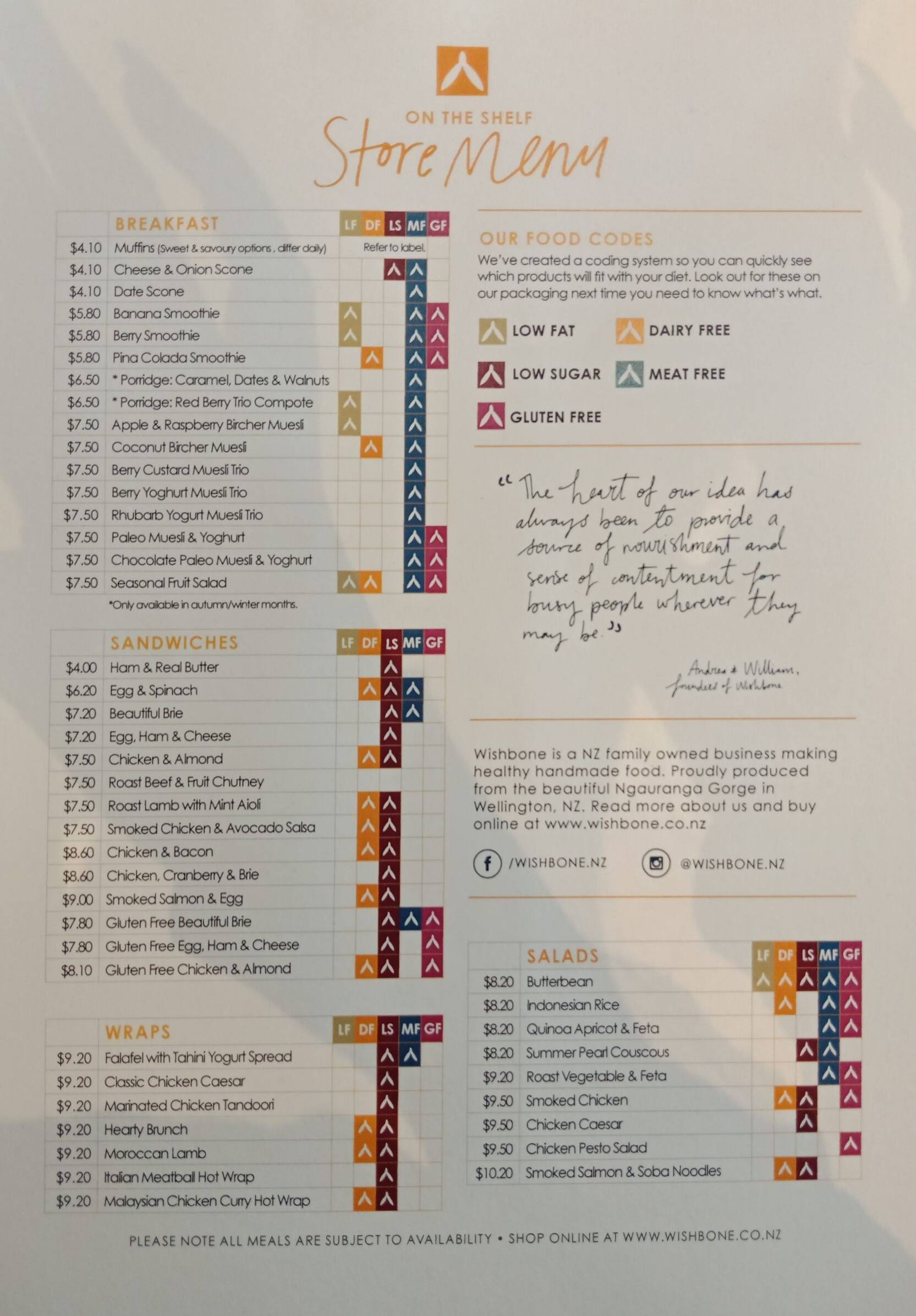 Menu at Wishbone - Auckland Airport (Airside) cafe, Auckland, Domestic ...