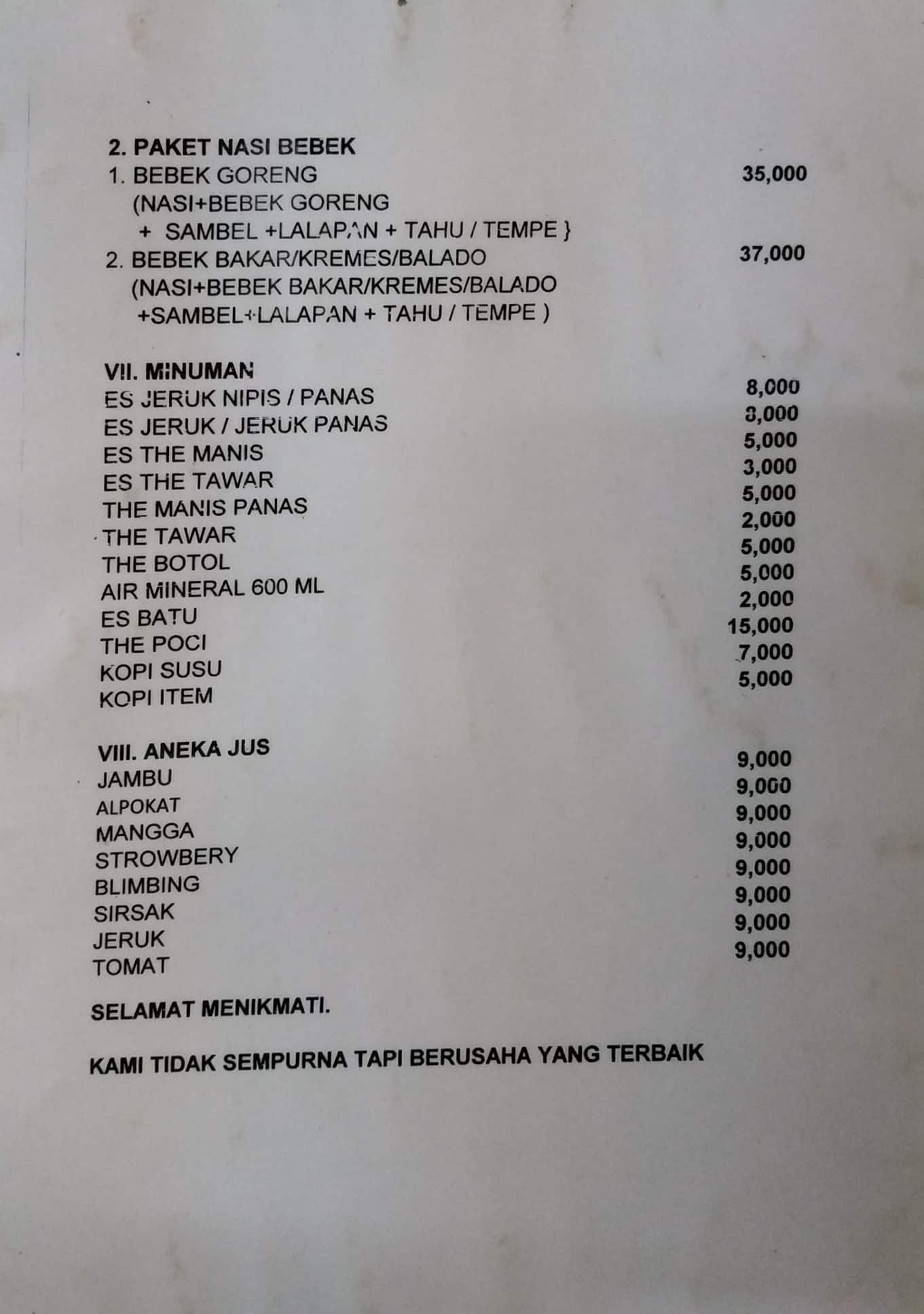 Menu at Sop Buntut Ibu Samino restaurant, South Jakarta, Jl. Tentara ...
