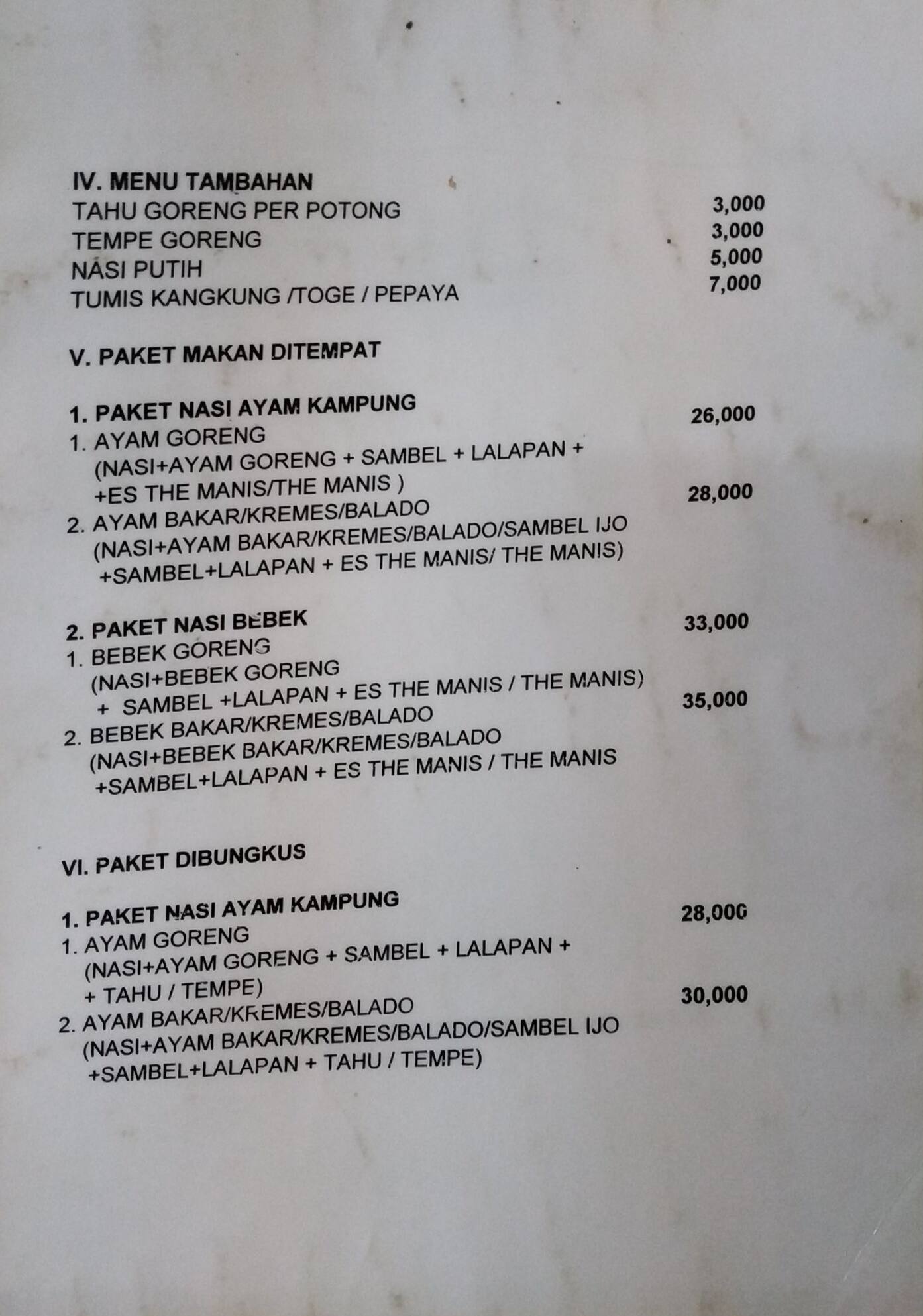 Menu at Sop Buntut Ibu Samino restaurant, South Jakarta, Jl. Tentara ...