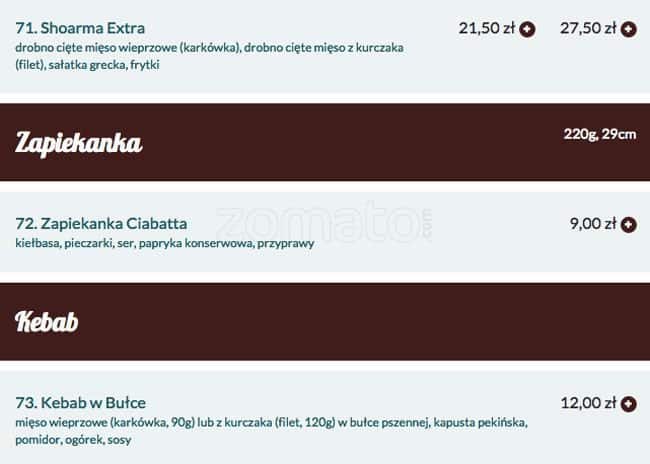 Menu at Pizzeria K2, Łódź