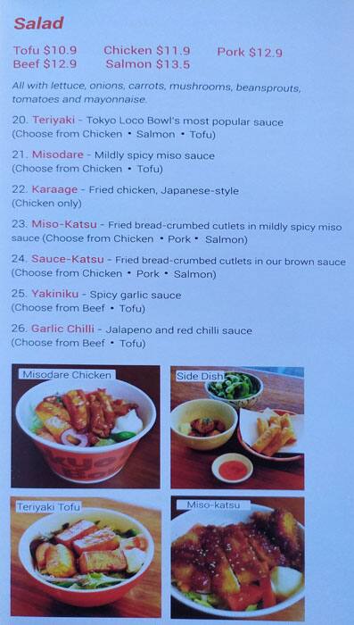 Menu at Tokyo Loco Bowl restaurant, Crows Nest, 82 Willoughby Rd