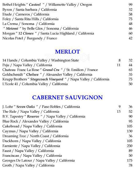 Menu at Canyon Grille restaurant, Lakeway