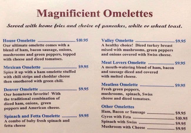 Menu at Valley Inn Restaurant, Lakewood