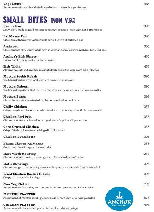 Menu at Anchor, Noida, R-2 Ganga Shopping Complex Sec 29