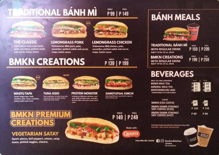 Menu at Banh Mi Kitchen restaurant, Quezon City, Ayala Malls Vertis North