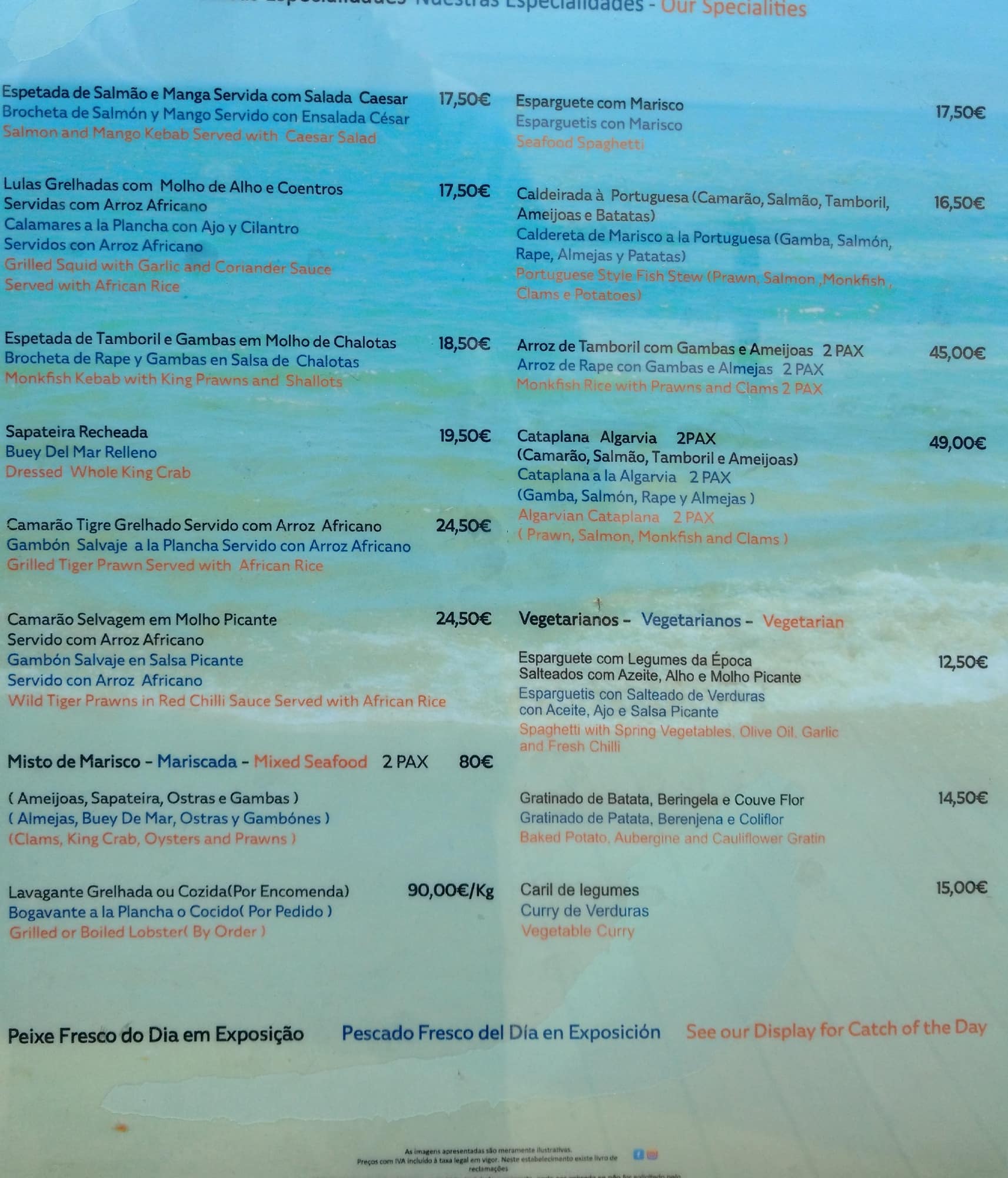 Menu at Gelataria Bar Agostinho, Monte Gordo