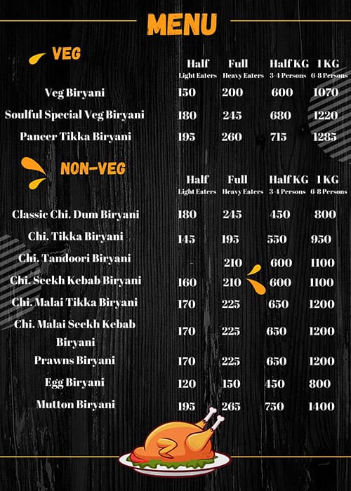 Menu of Soulful Biryani, Mahim, Mumbai