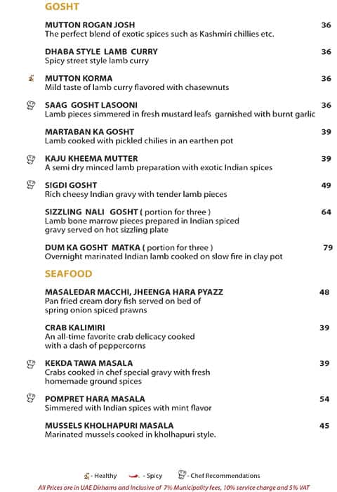 Menu at Kovalam Restaurant, Dubai