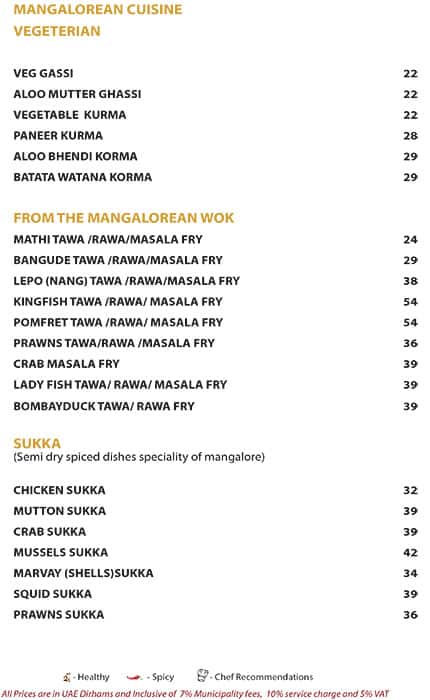 Menu at Kovalam Restaurant, Dubai