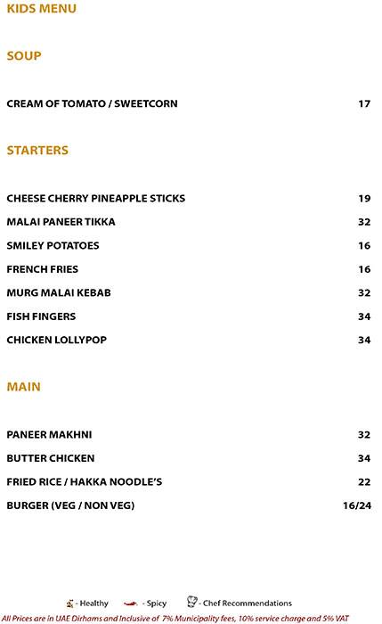 Menu at Kovalam Restaurant, Dubai