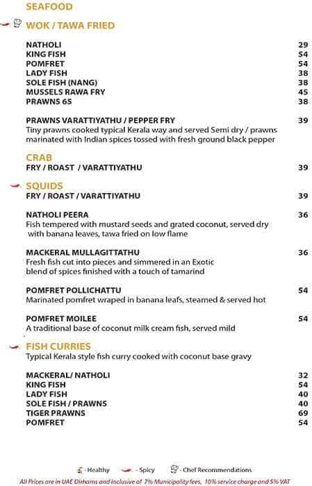 Menu at Kovalam Restaurant, Dubai