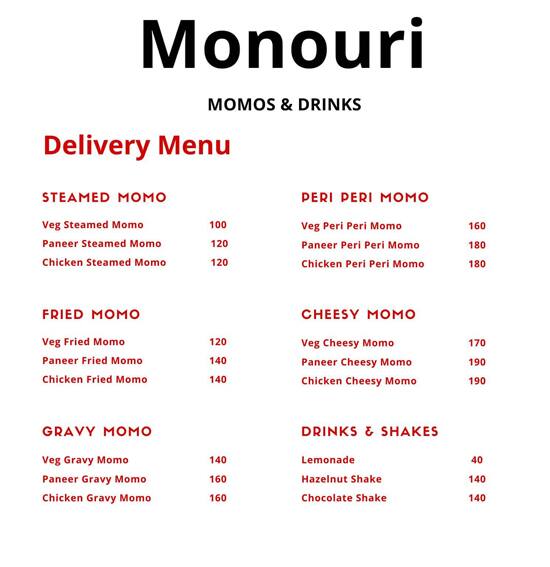 Menu of Monouri- Momos & Drinks, Punjabi Bagh, New Delhi