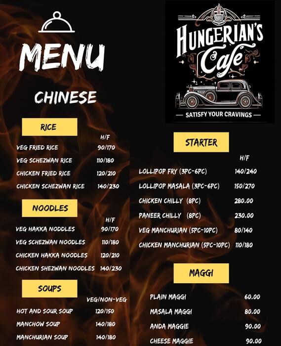 Menu of Hungerians Cafe, Viman Nagar, Pune