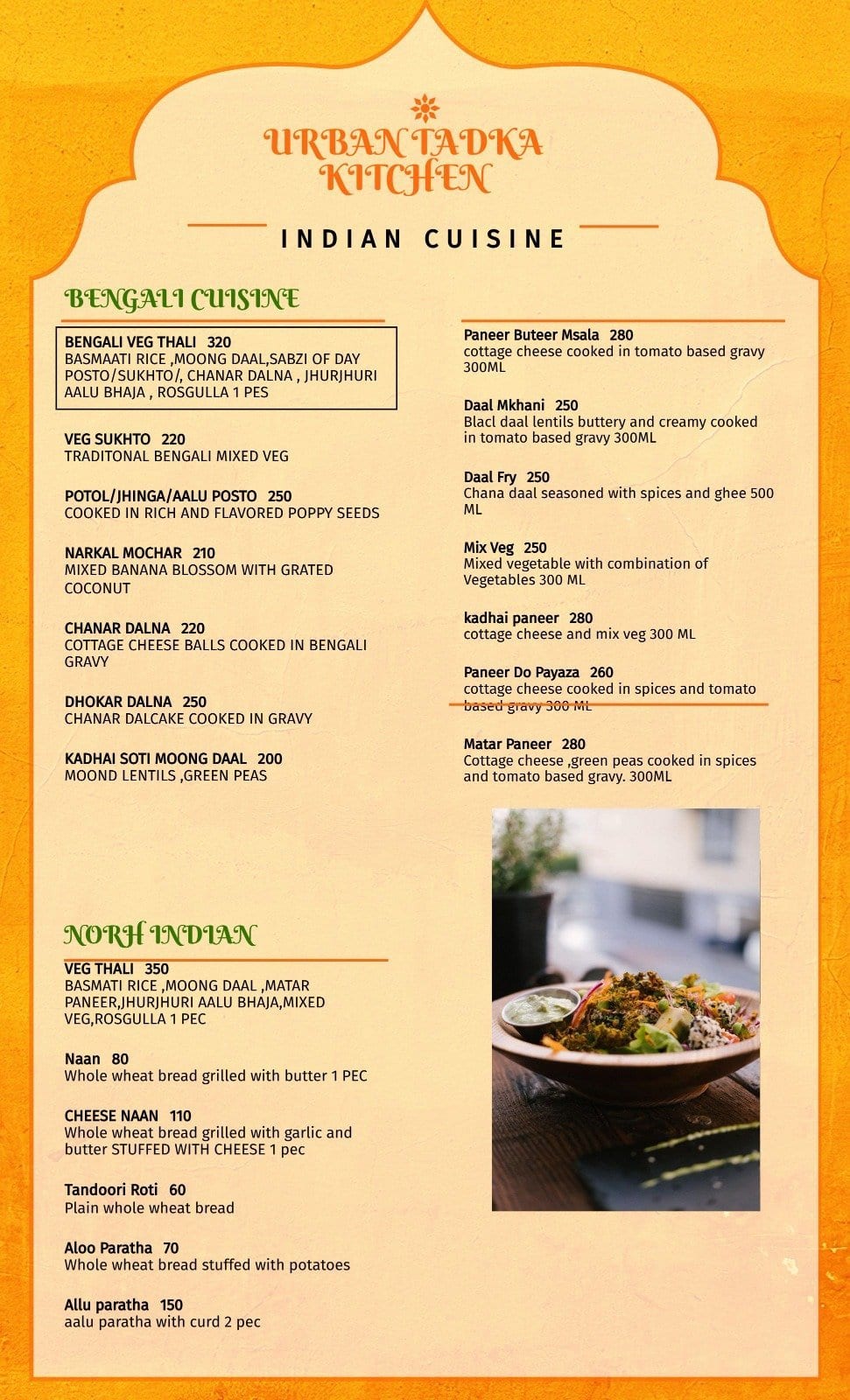 Menu of Urban Tadka Kitchen, Kalindi, Kolkata