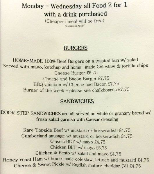 Menu at The Bell pub & bar, London, 29 Bush Lane