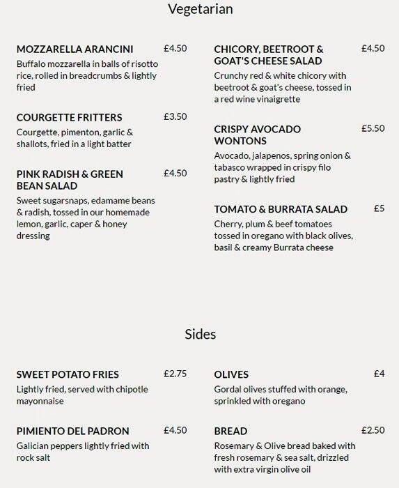 Menu at Three Eight Four pub & bar, London