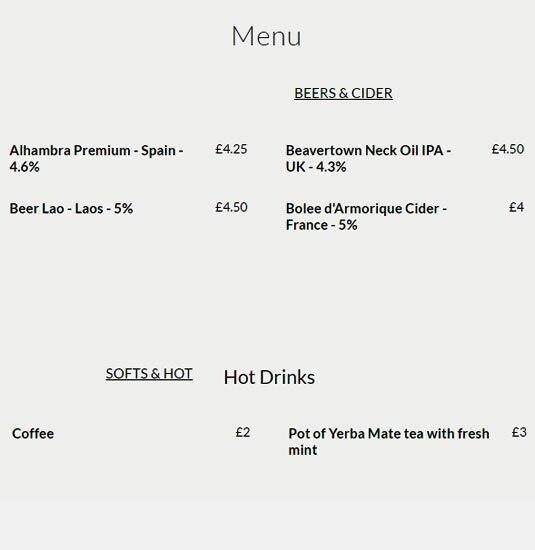 Menu at Three Eight Four pub & bar, London