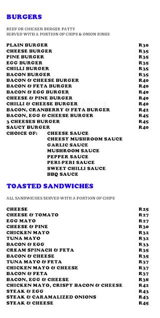 Menu at Boa Vida Cafe, Boksburg