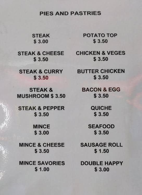 Menu at Rosier Bakery, Auckland