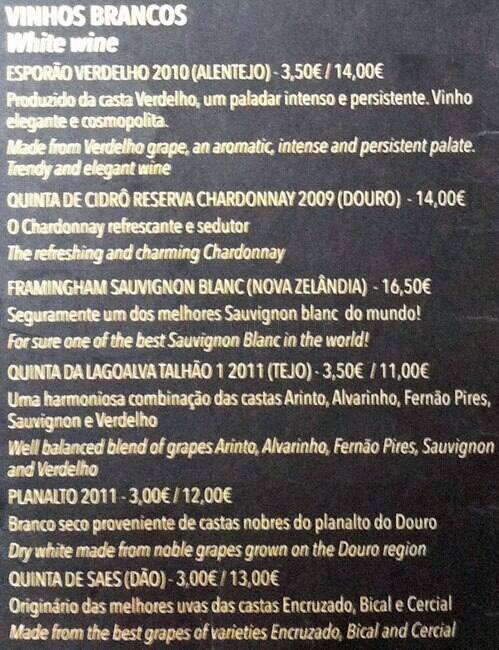 Menu at Harlem pub & bar, Lisbon