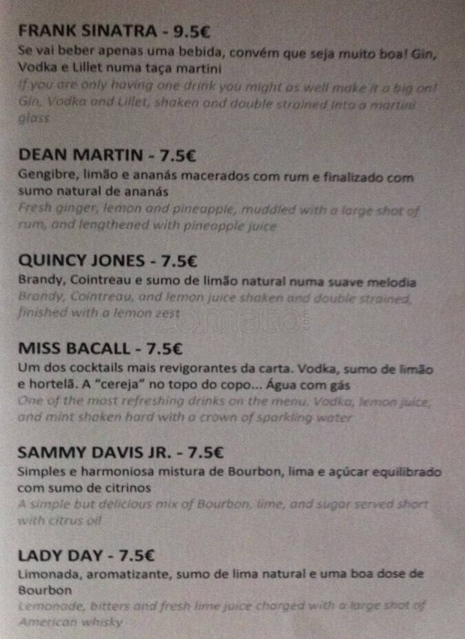 Menu at Harlem pub & bar, Lisbon