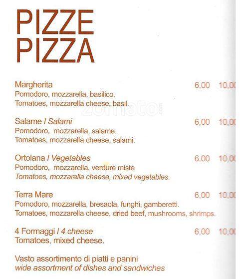 Menu at Twin's Cafè cafe, Milan, Via S. Pietro All'Orto