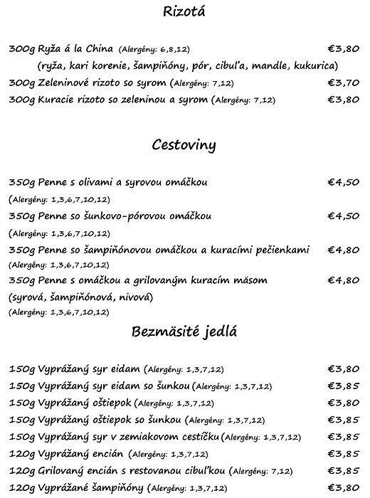 Menu at Reach Restaurant, Bratislava