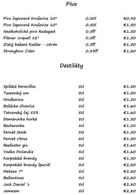 Menu at Reach Restaurant, Bratislava