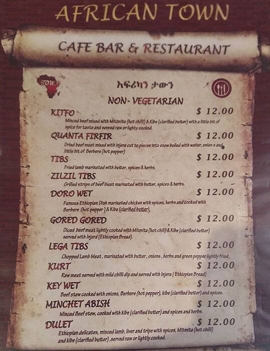 Menu at Harar Mesob (Ethiopian Restaurant, Bar & Cafe), Footscray, 161 ...