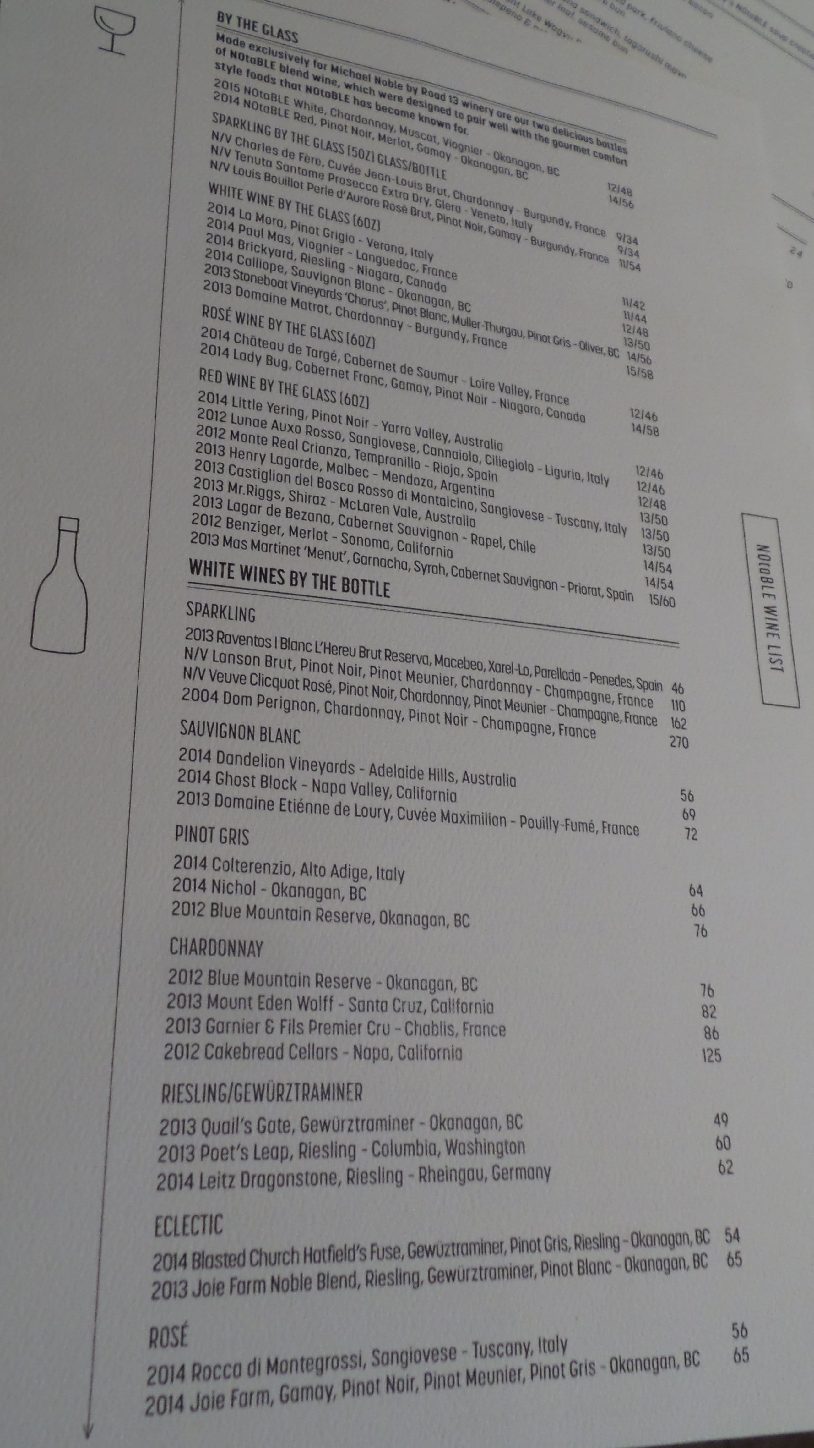 Menu at NOtaBLE - The Restaurant, Calgary
