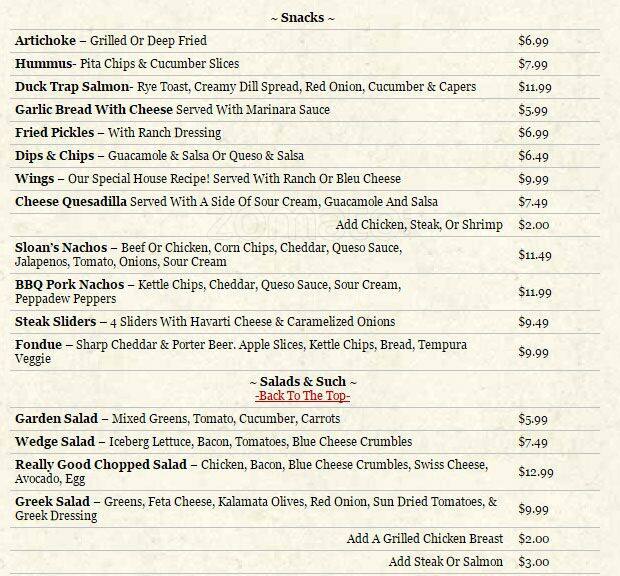 Menu at Sloan's Bar & Grill, Edgewater