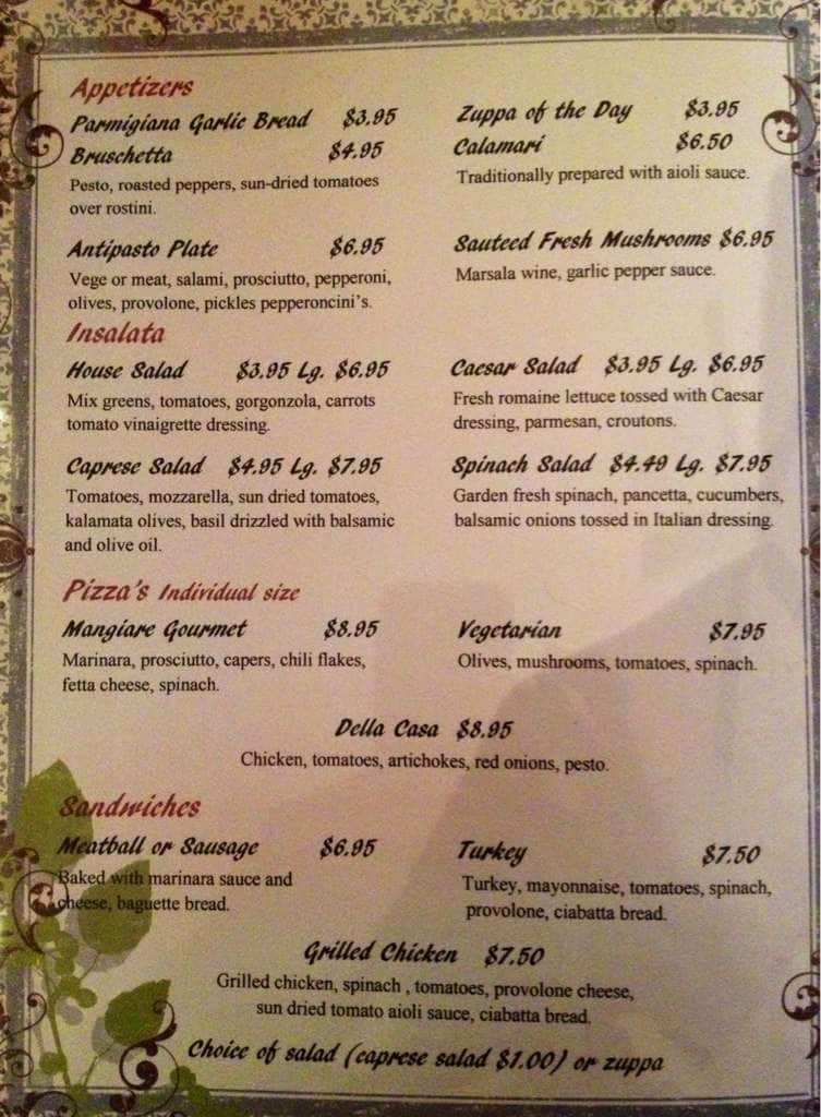 Mangiare Italian Restaurant Menu - Urbanspoon/Zomato