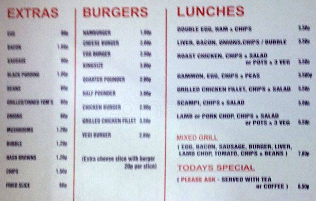 Menu at Bubble & Squeak Cafe, London, 47 Stafford Rd