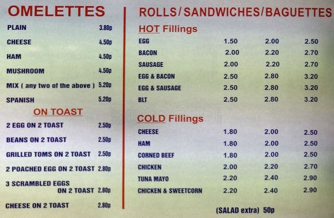 Menu at Bubble & Squeak Cafe, London, 47 Stafford Rd