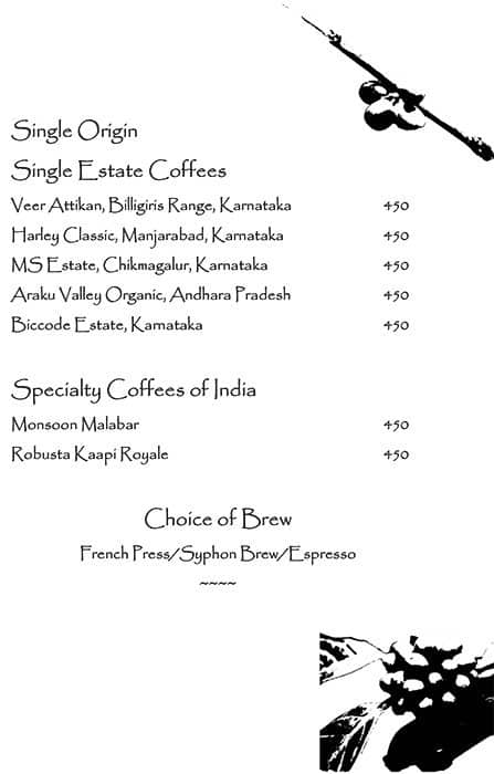 Menu at Baba's Beans Coffee Bar, New Delhi