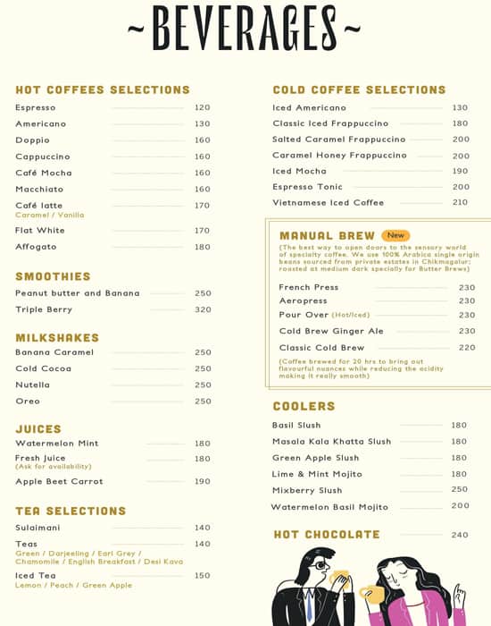 Menu of Butter Brews Bistro, Model Colony, Pune