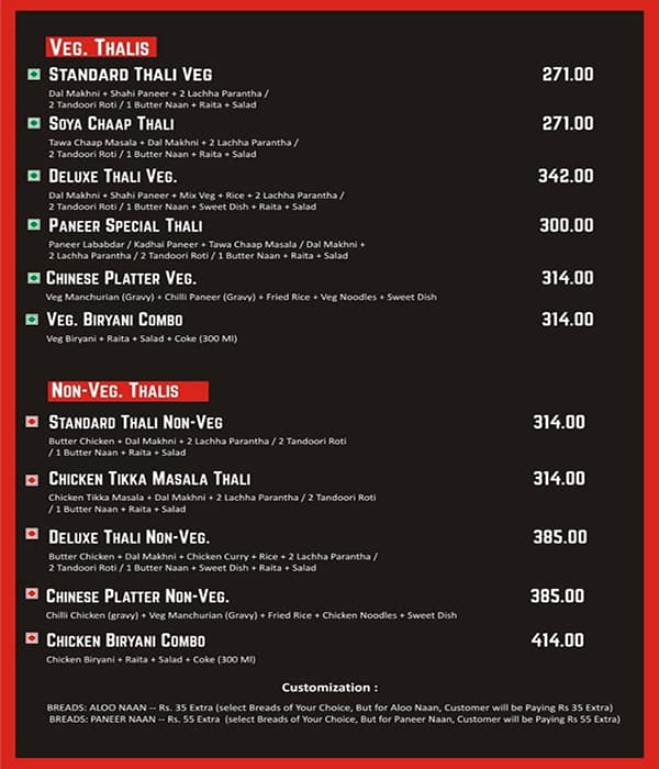 Menu of Thali Meals, Malviya Nagar, New Delhi