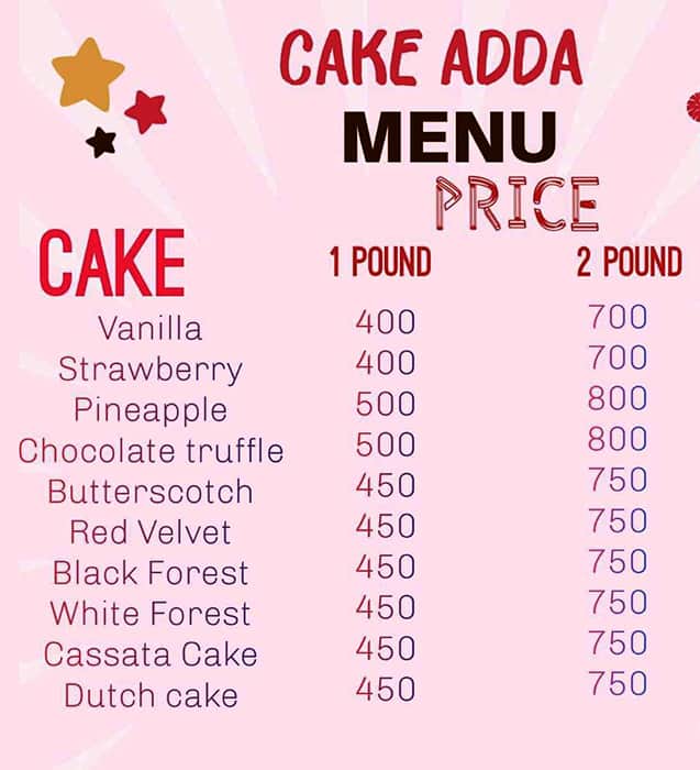 Menu of Cake Adda, Sri Krishnapuri, Patna