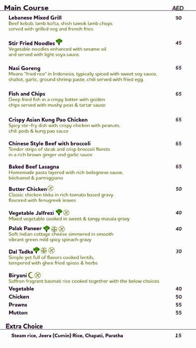 Menu at Senses restaurant, Dubai