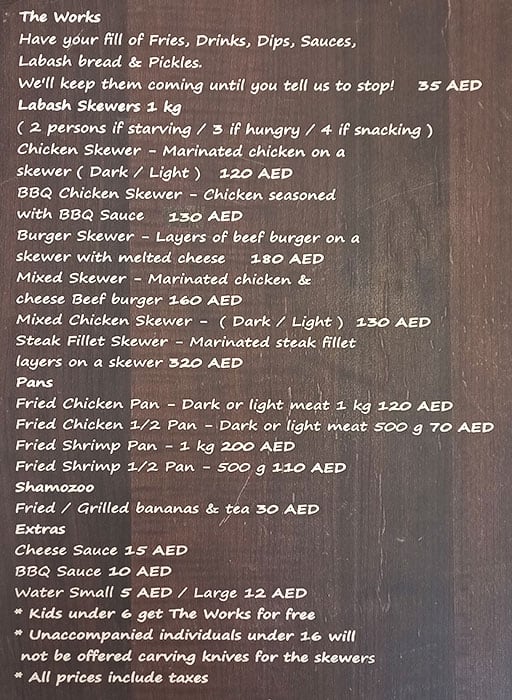 Menu of Labash, Dubai Festival City, Dubai