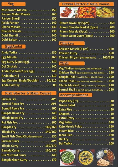 Menu of Panda Lunch Home, Sakinaka, Mumbai