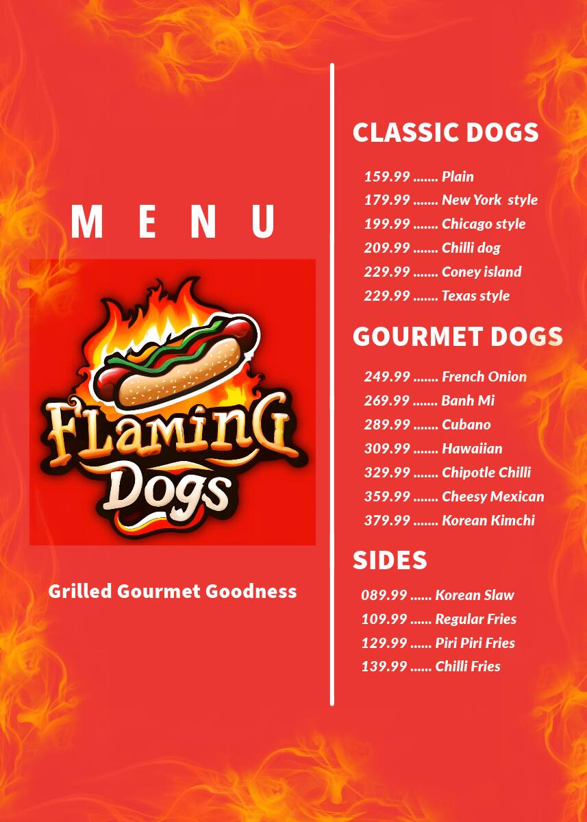 Menu of Flaming Dogs, Andheri Lokhandwala, Andheri West, Mumbai