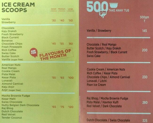 Havmor Ice Cream Menu,Menú para Havmor Ice Cream, Jogeshwari, Mumbai ...