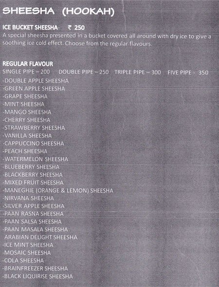 Menu at Café Shéésha, Bengaluru